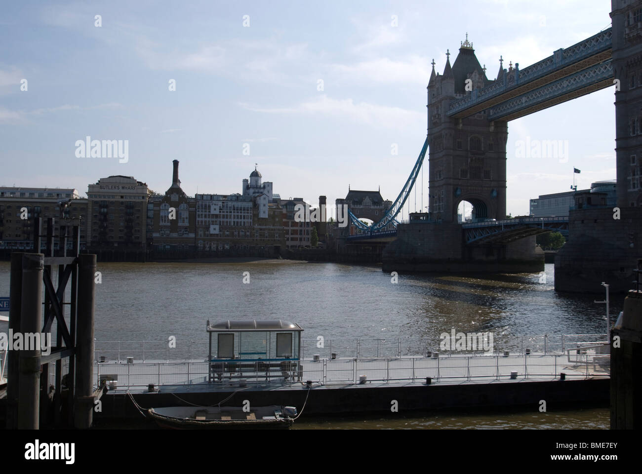 Tower Bridge and the St Katherine Pier river bus stop in the City of ...