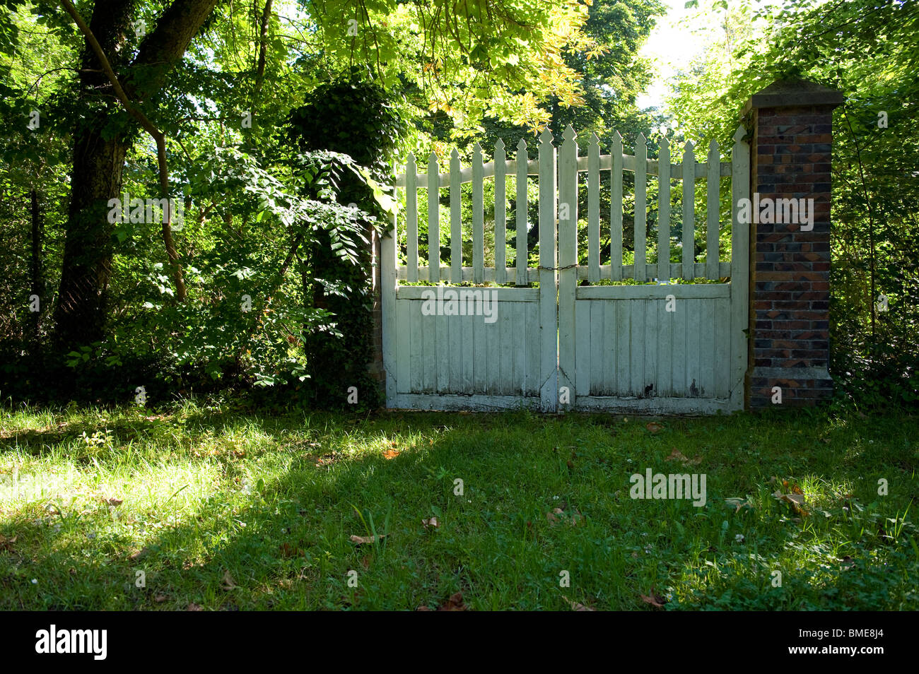 Wooden gate near garden Stock Photo - Alamy