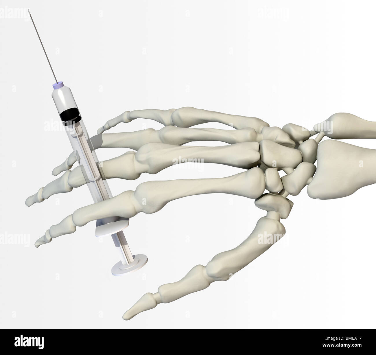 skeleton hand with syringe drug metaphor Stock Photo - Alamy