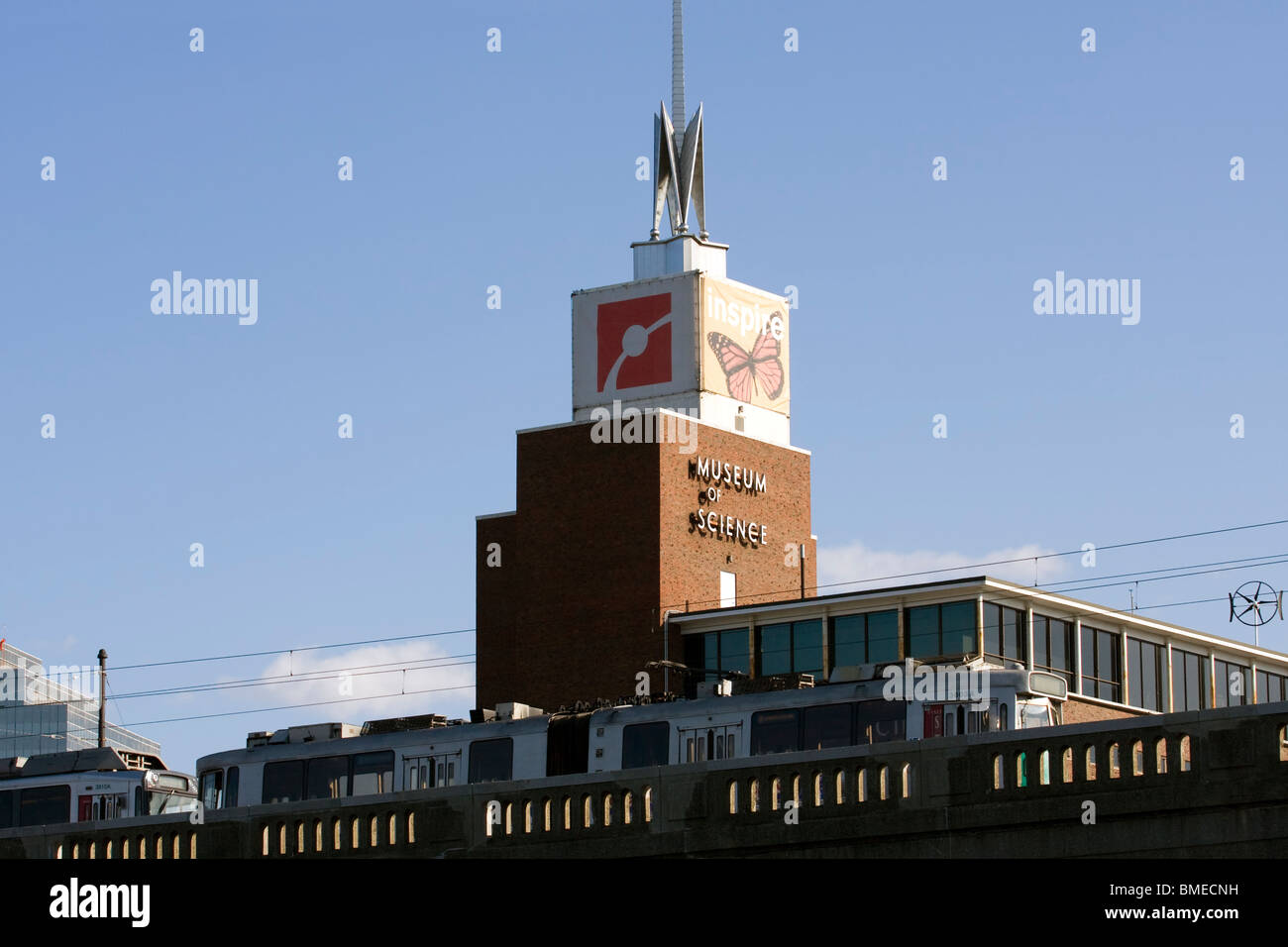 Green Line Subway Train crossing a bridge in front of the Museum of ...