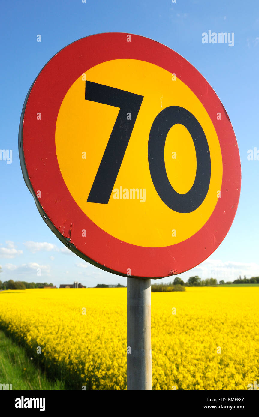 Scandinavia, Sweden, Ostergotland, Road sign by field, close-up Stock ...