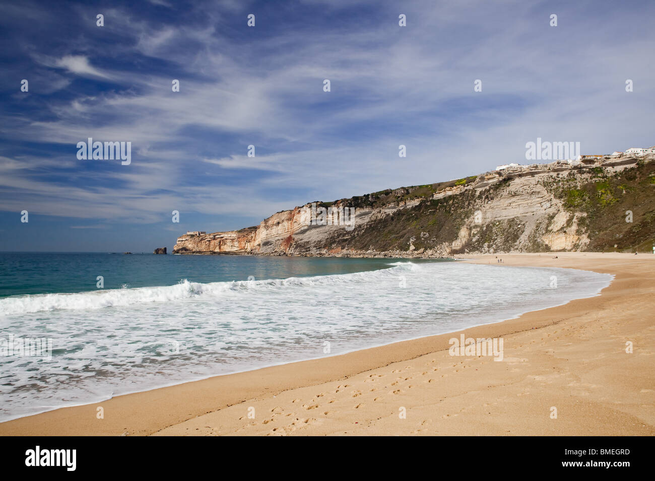Landscape picture of the beautiful beach from Nazare, Portugal Stock ...