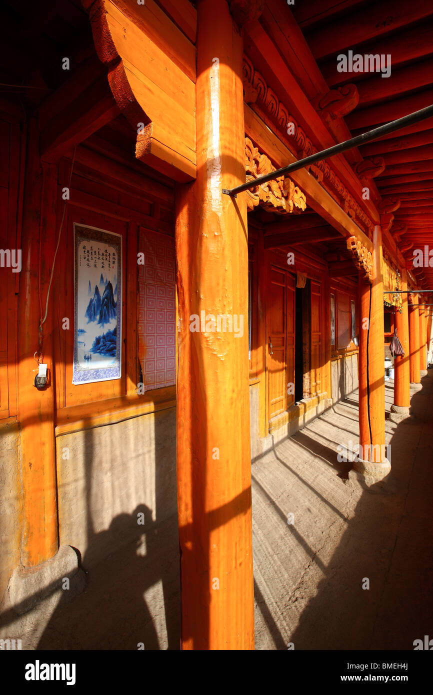 Long corridor of a Tu minority home, Donggou, Huzhu Tu Autonomous ...