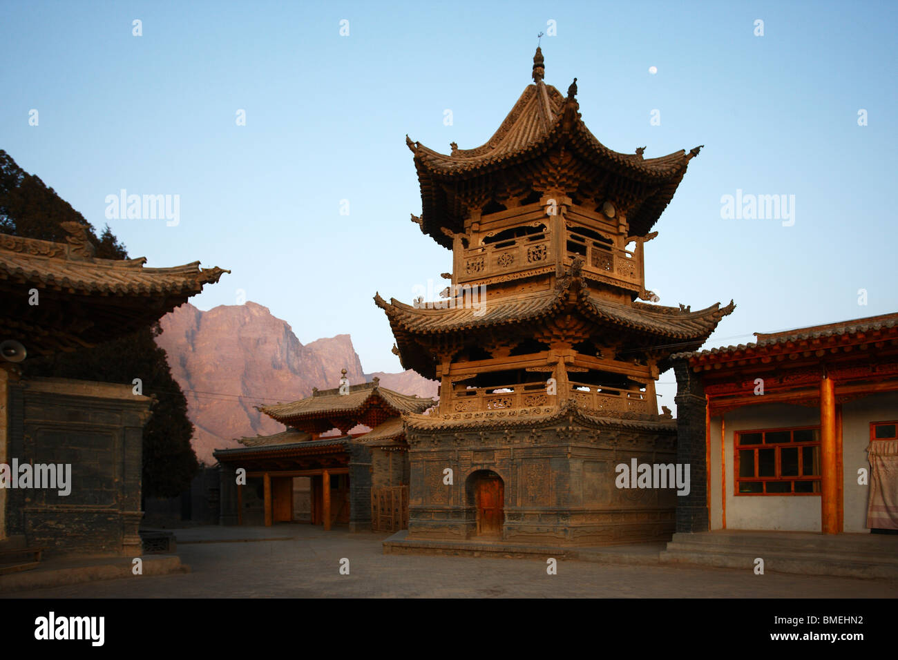 Chinese-style minaret of Qingshuihedong Mosque, Xunhua Salar Autonomous ...