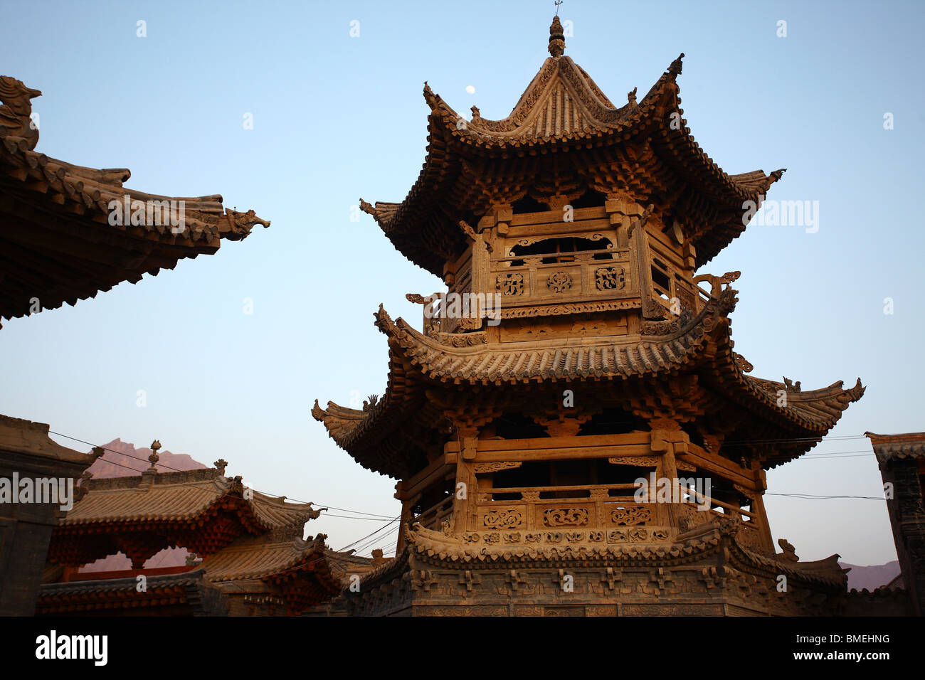 Chinese-style minaret of Qingshuihedong Mosque, Xunhua Salar Autonomous ...