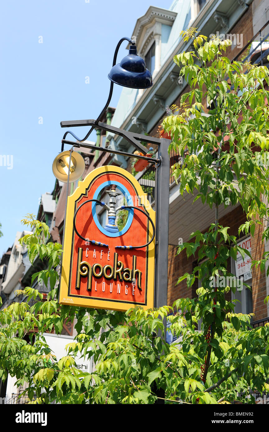 Hookah sign hanging above Hookah bar in Montreal Stock Photo - Alamy