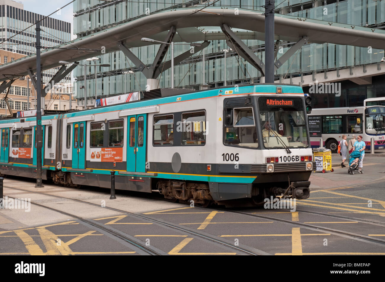 Metrolink tram at Shudehill Interchange,Manchester.Opened in 2003 the ...