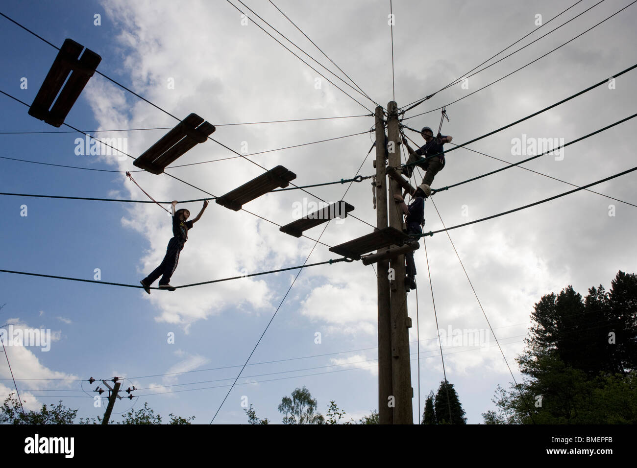 High-wire activity test for young children at YHA Edale Stock Photo - Alamy