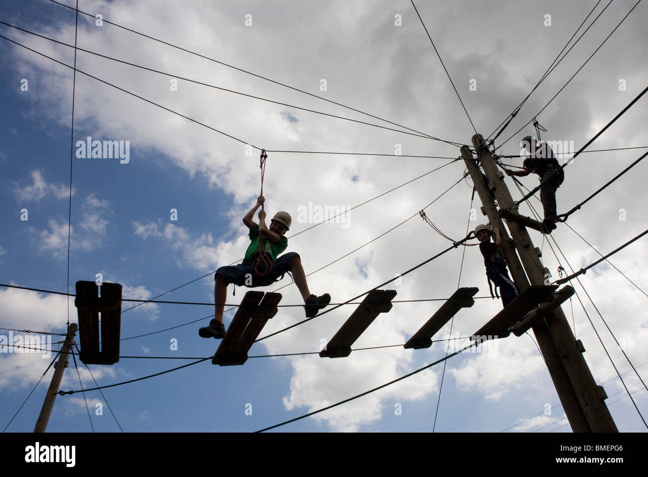 High-wire activity test for young children at YHA Edale Stock Photo - Alamy