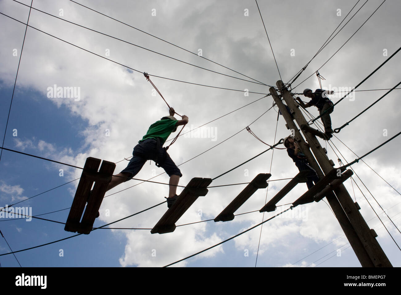 High-wire activity test for young children at YHA Edale Stock Photo - Alamy