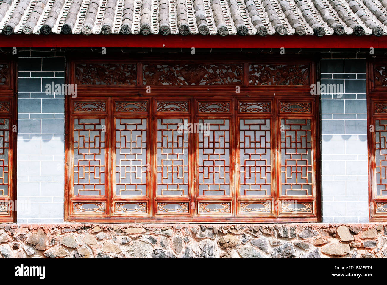 Lattice window of a traditional residence Longmen Ancient Town, Fuyang ...
