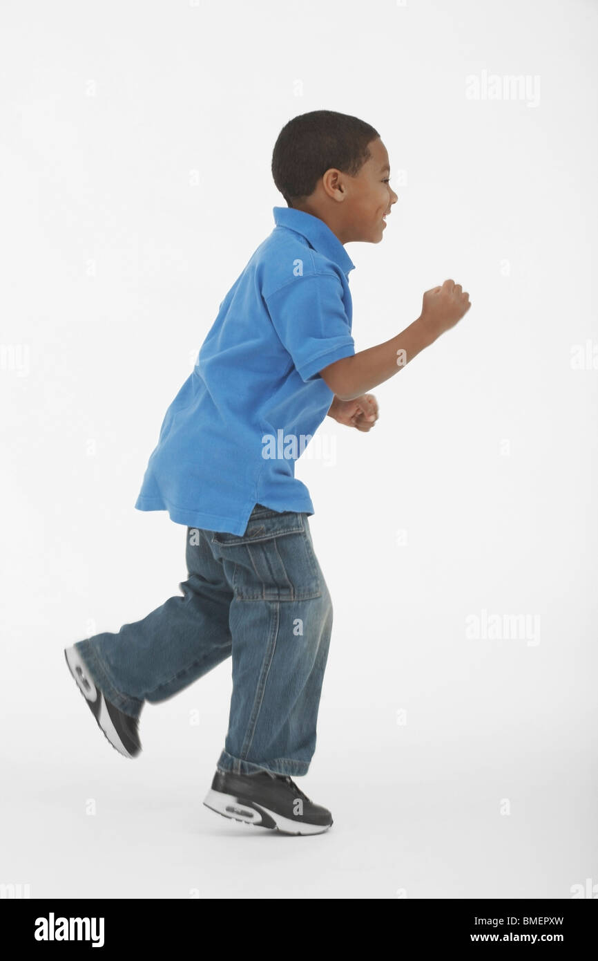 A Boy Posed As A Runner Stock Photo - Alamy