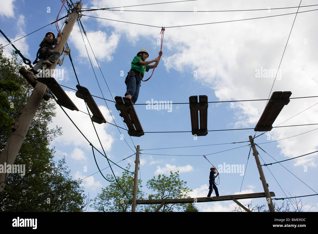High-wire activity test for young children at YHA Edale Stock Photo - Alamy