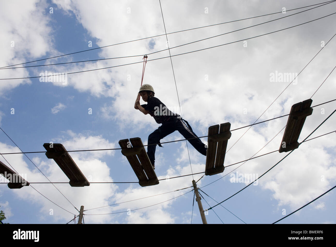 High-wire activity test for young children at YHA Edale Stock Photo - Alamy
