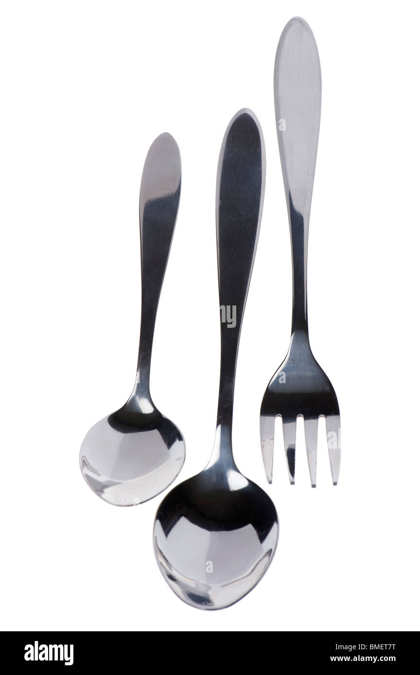 object on white - kitchen utensil spoon with fork Stock Photo - Alamy