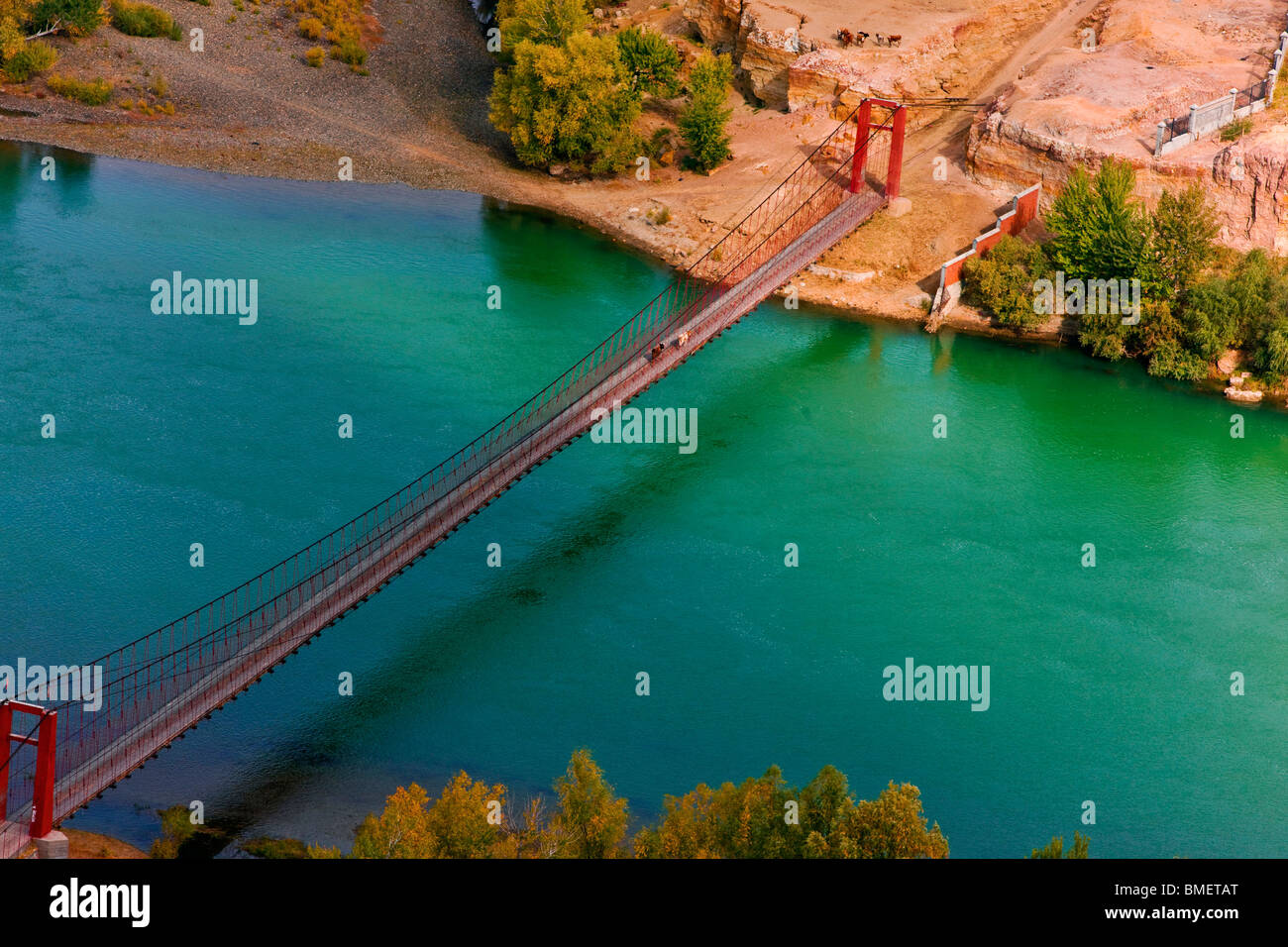 Bridge over the Erqisi River in Wucaitan Park, Burqin County, Altay ...