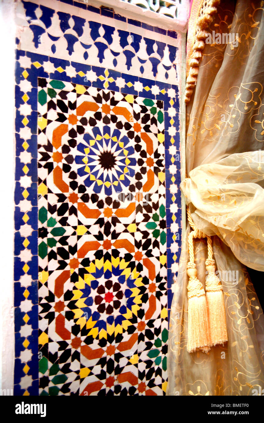 Zellige tilework, Moroccan decor in a restored riad in Fez Stock Photo ...