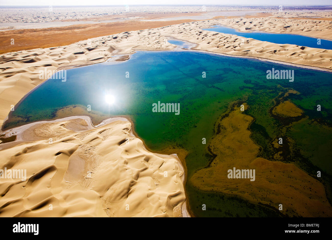Lake in Taklamakan Desert, Ruoqiang County, Bayingolin Mongol ...