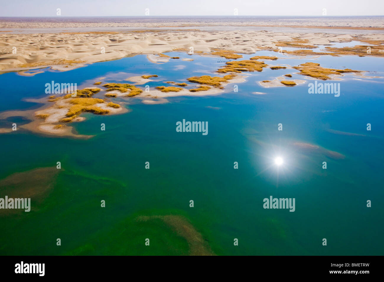 Lake in Taklamakan Desert, Ruoqiang County, Bayingolin Mongol ...