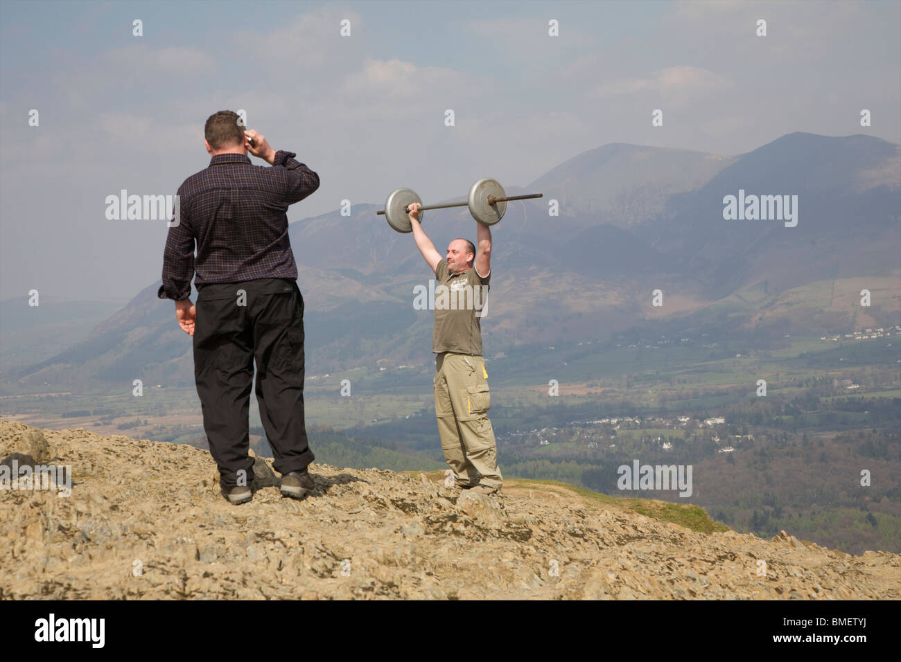People on Cats Bells above Derwent Water Lake DIstrict Cumberland ...