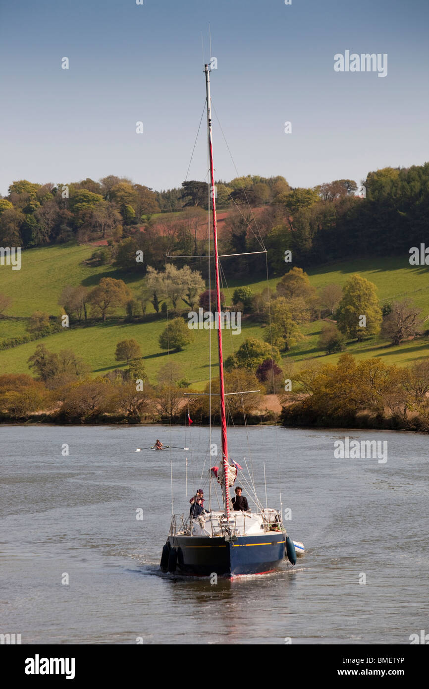 UK, England, Devon, River Dart, expensive sailing boat under motor ...