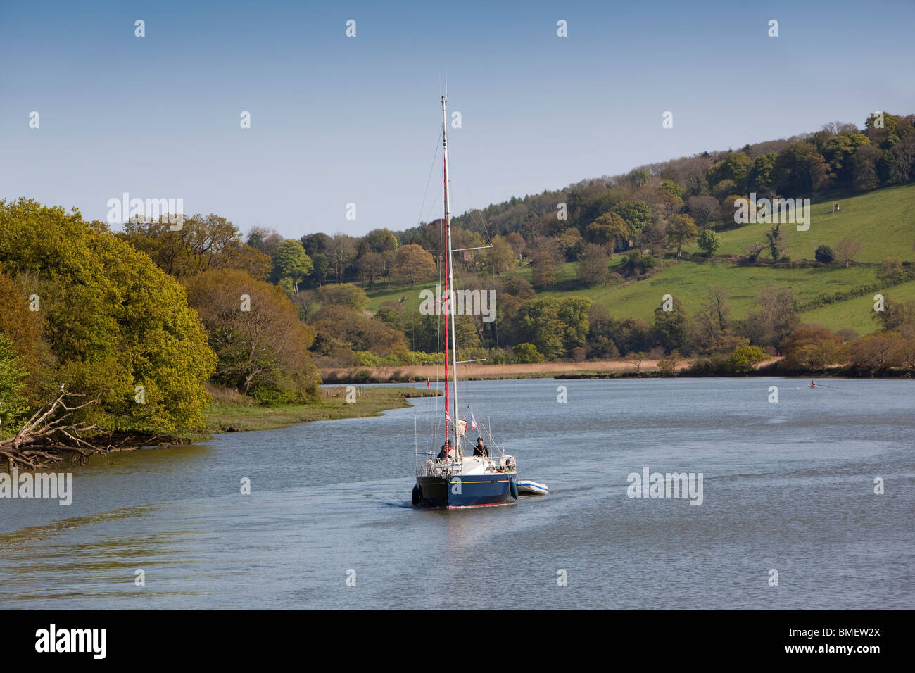 UK, England, Devon, River Dart, expensive sailing boat under motor ...