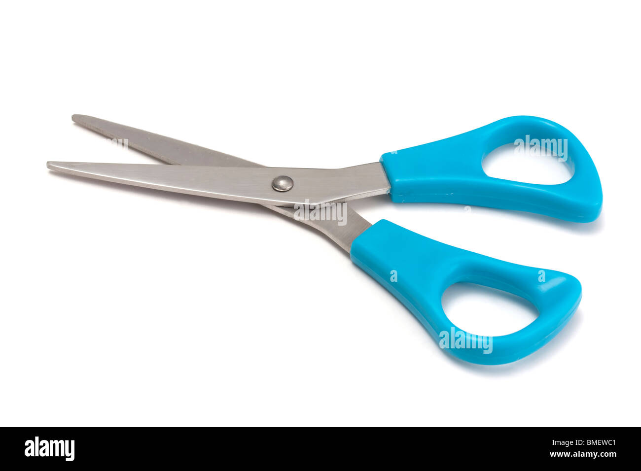 Blue handled scissors isolated on a white background Stock Photo - Alamy