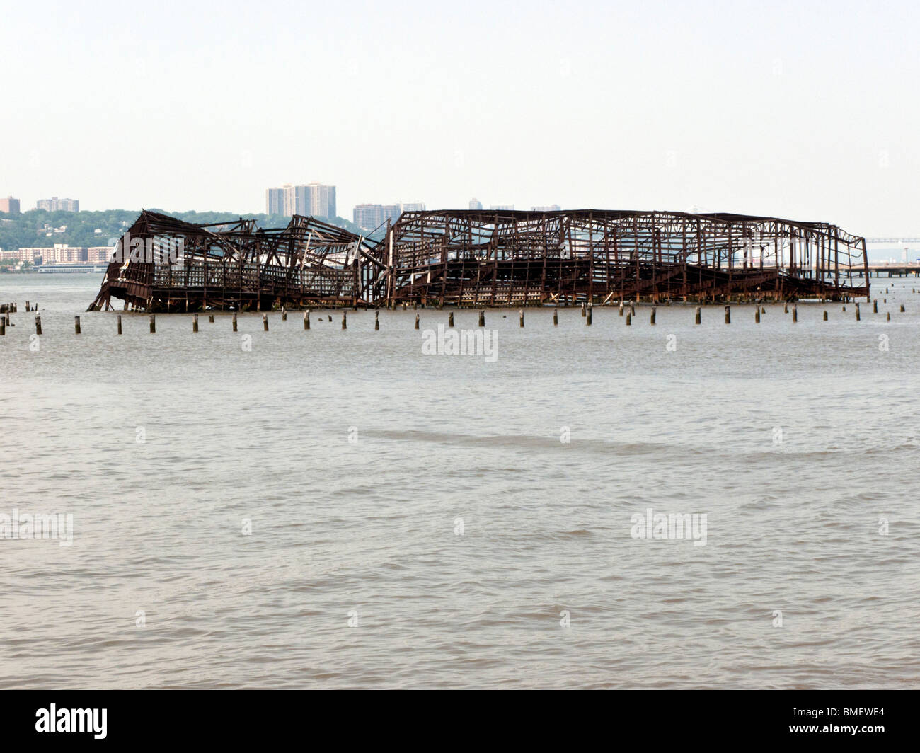 twisted steel skeleton of fire gutted pier preserved as relic of ...