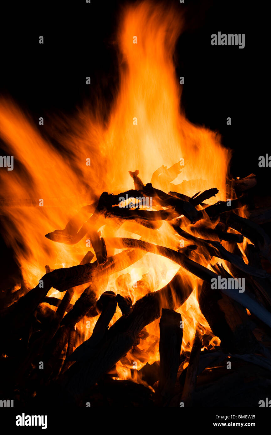 Burning camp fire, China Stock Photo - Alamy