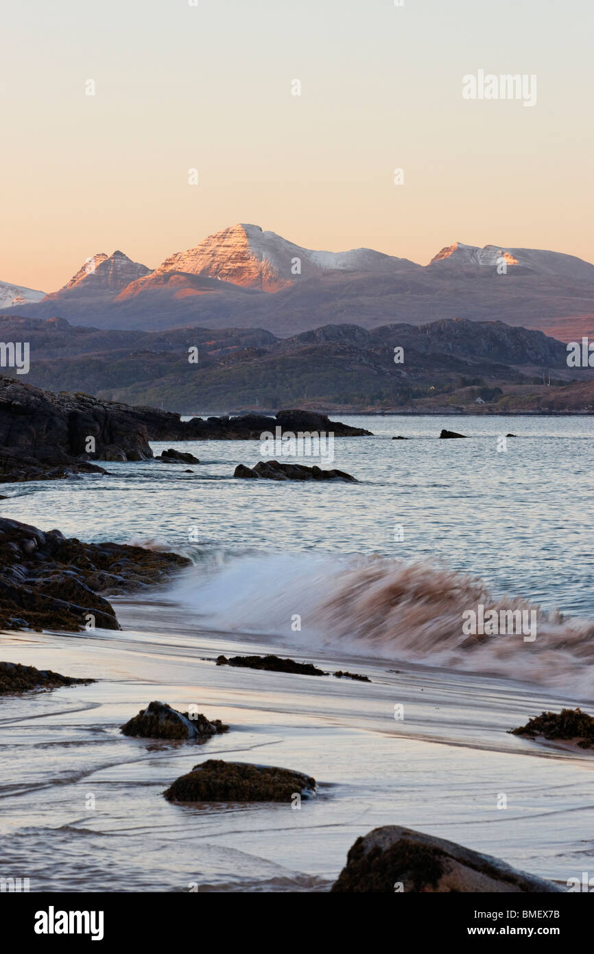 View to Beinn Alligin in Torridon from Big Sands beach near Gairloch ...
