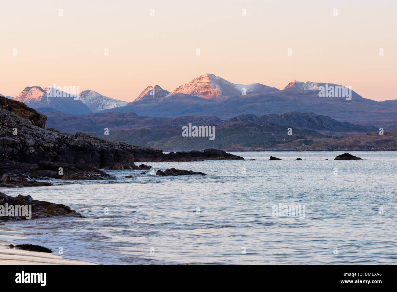 View to Beinn Alligin in Torridon from Big Sands beach near Gairloch ...