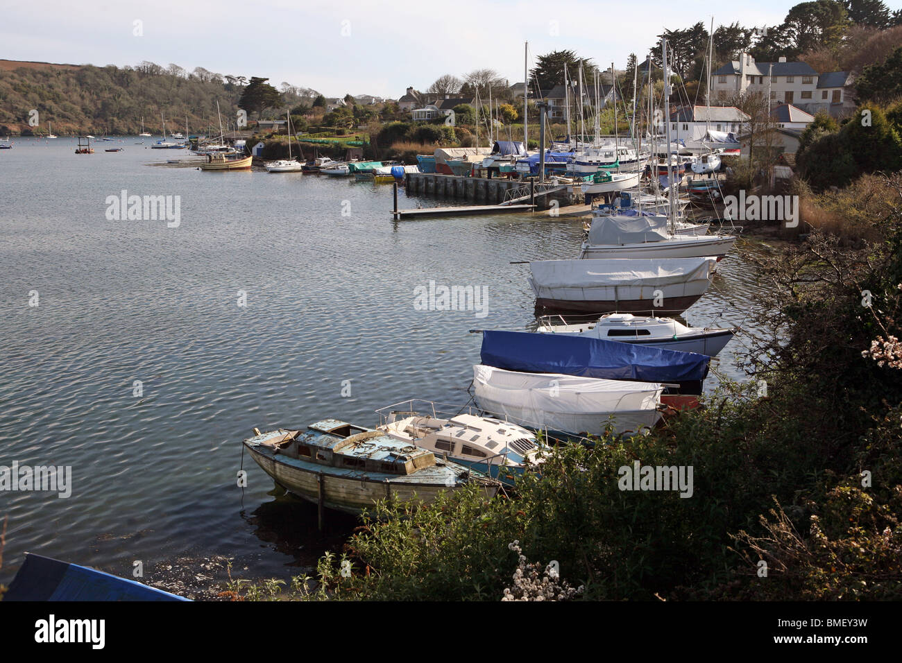 Spring scenery on the Percuil river near /in St Mawes Cornwall Stock ...