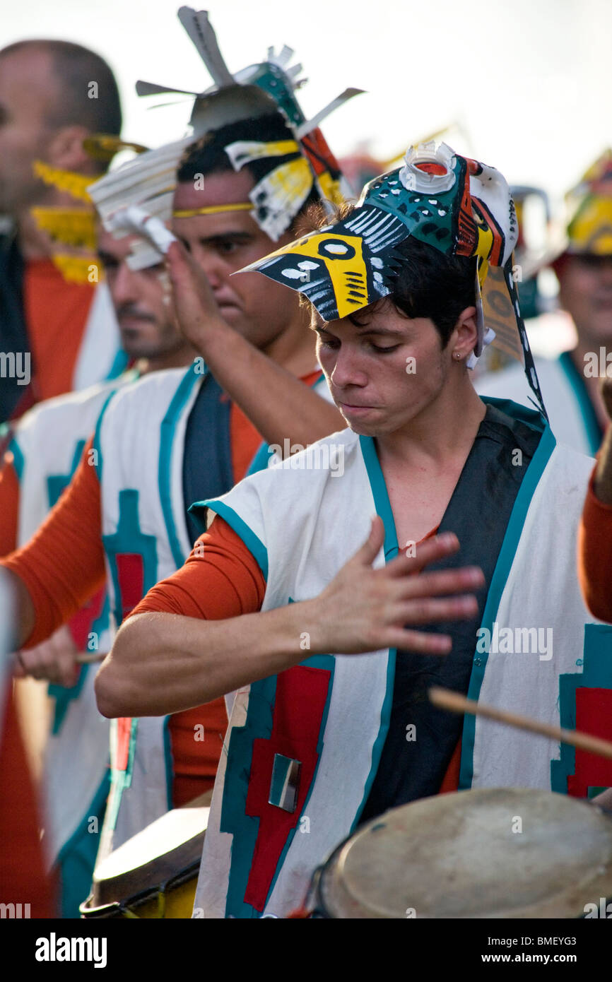 Drummers during Desfile de las Llamadas, a carnival in Montevideo ...