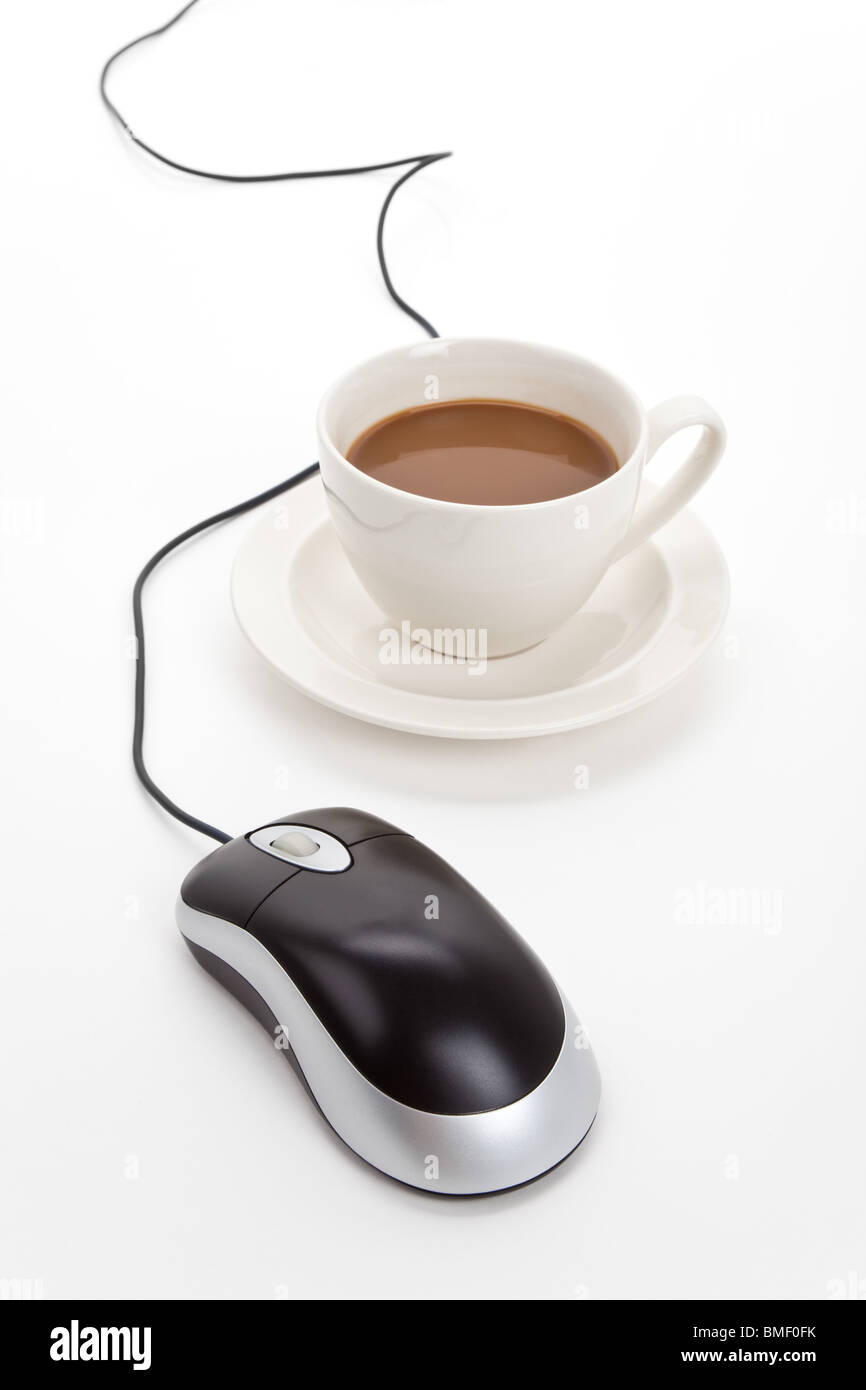 Coffee cup and computer mouse with white background Stock Photo - Alamy