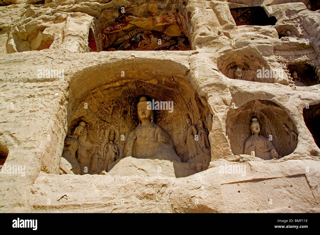 Statue of Buddha carved on the cliff, Cave 11, Yungang Grottoes, Datong ...