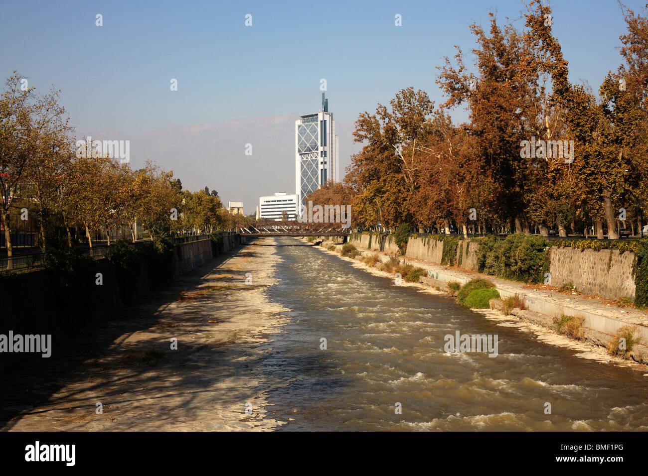 The Rio Mapocho or River Mapocho flowing through the centre of Santiago ...