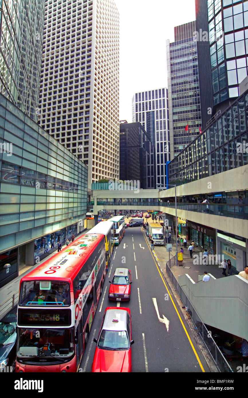 Road cut through modern buildings, Pedder Street, Hong Kong, China ...
