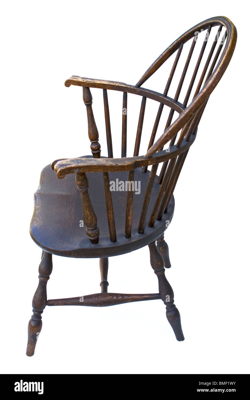 Antique Windsor wood chair. Closeup from a side view isolated Stock ...