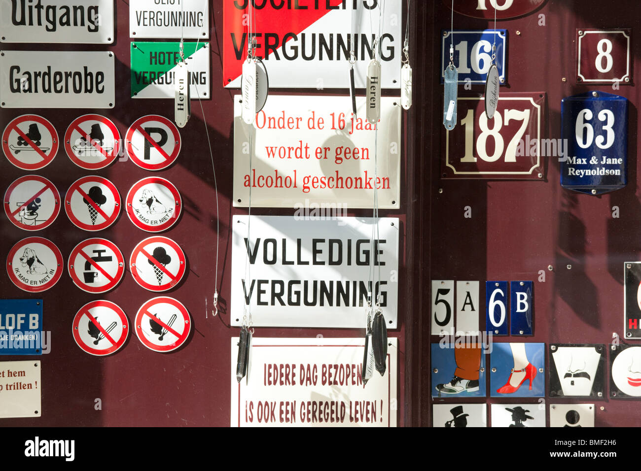Traditional Enamel Signs in a shop window in The Nine Little Streets de ...