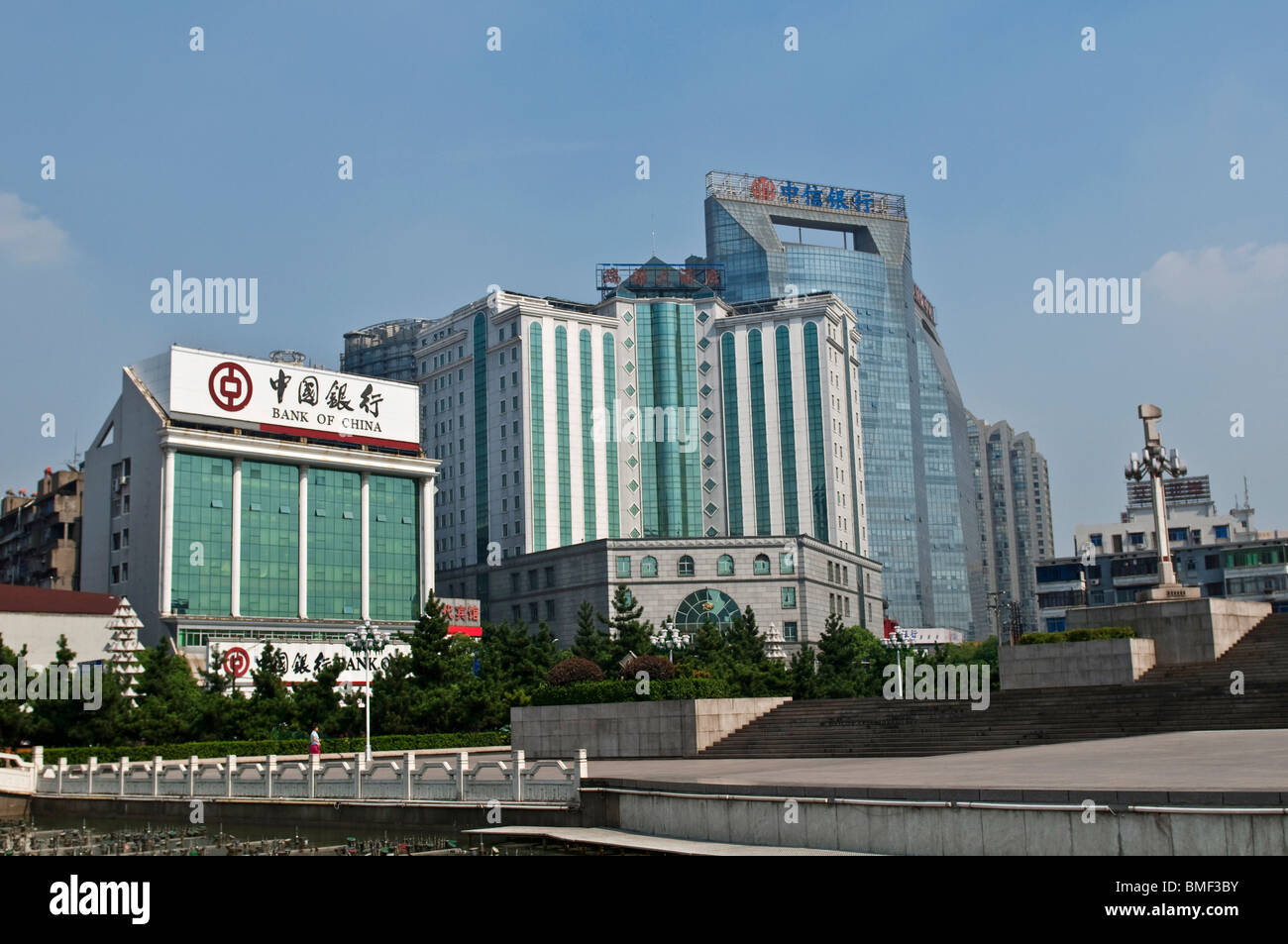 Modern office buildings around Bayi Square, Nanchang, Jiangxi Province ...