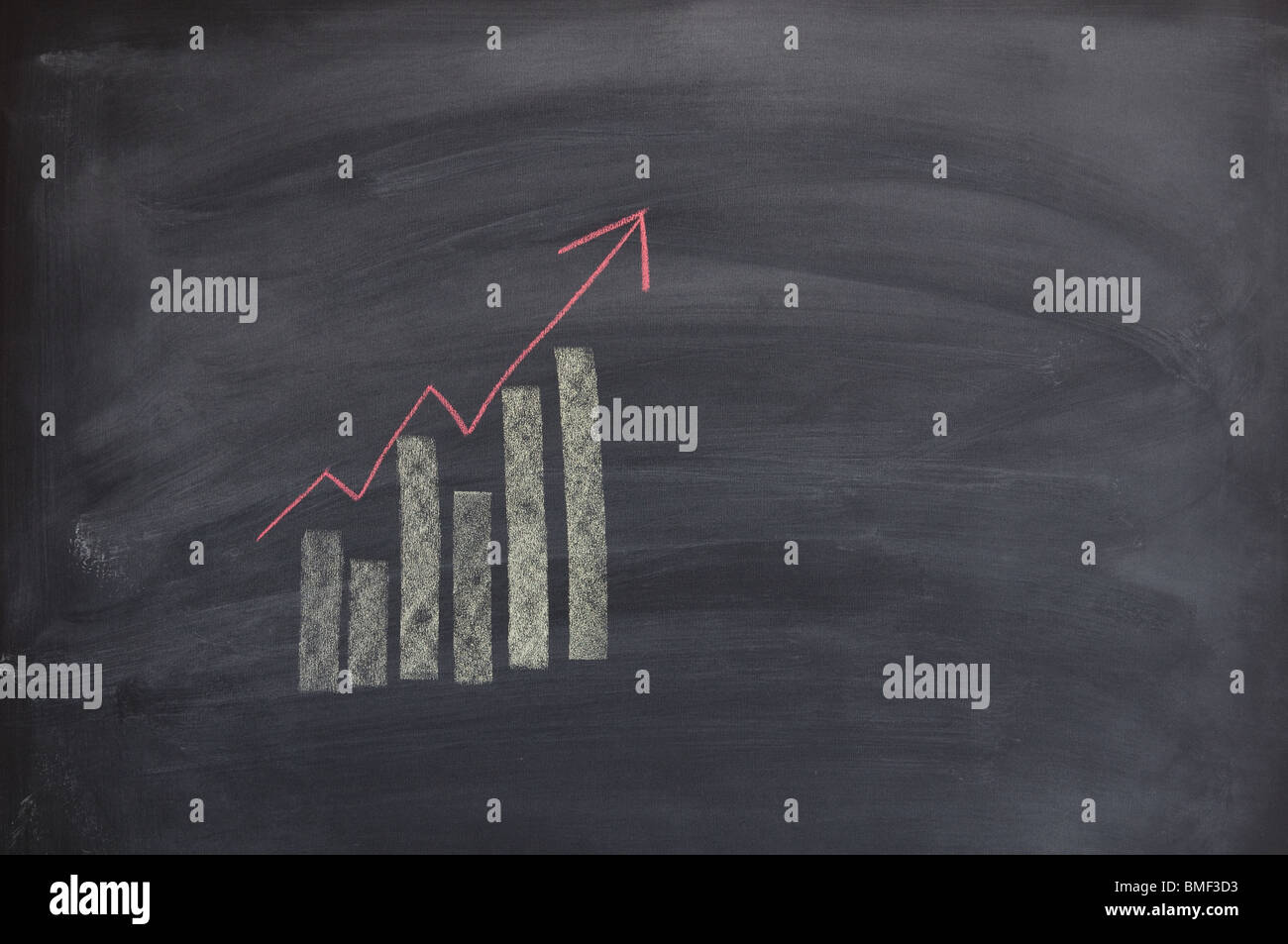 Red arrow pointing up on a bar graph showing growth Stock Photo - Alamy