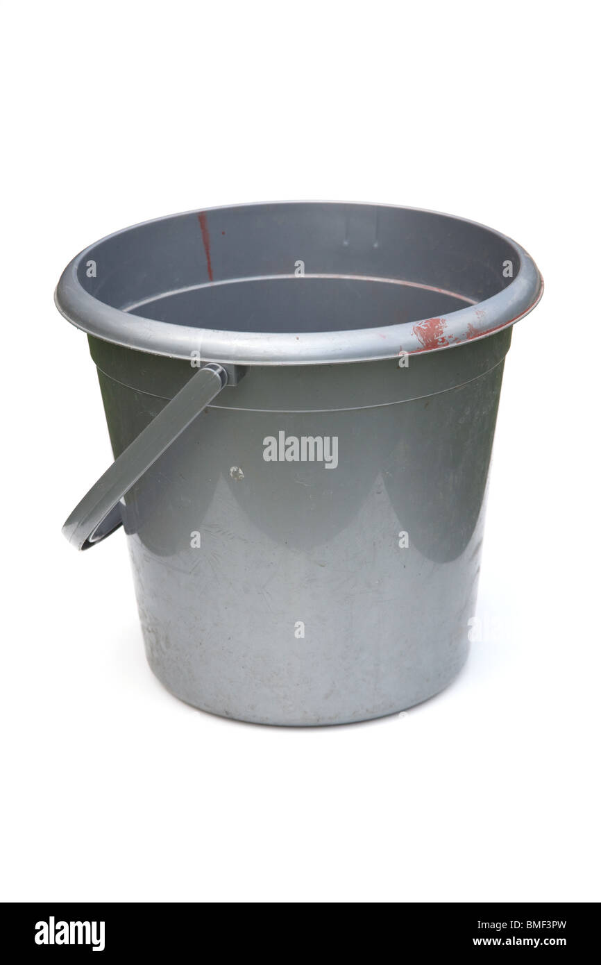 Grey plastic bucket isolated on a white studio background Stock Photo ...