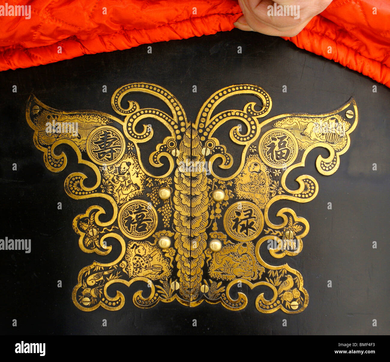 Exquisite patterns on the back of a rickshaw, Beijing, China Stock ...