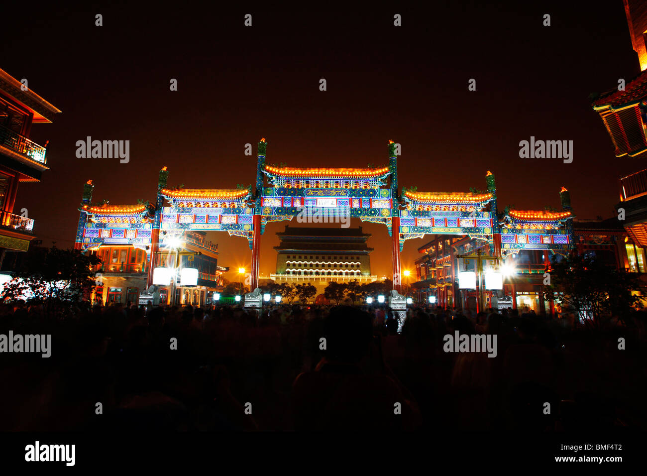 Qianmen Street at night, Dashilan Shopping Street, Beijing, China Stock ...