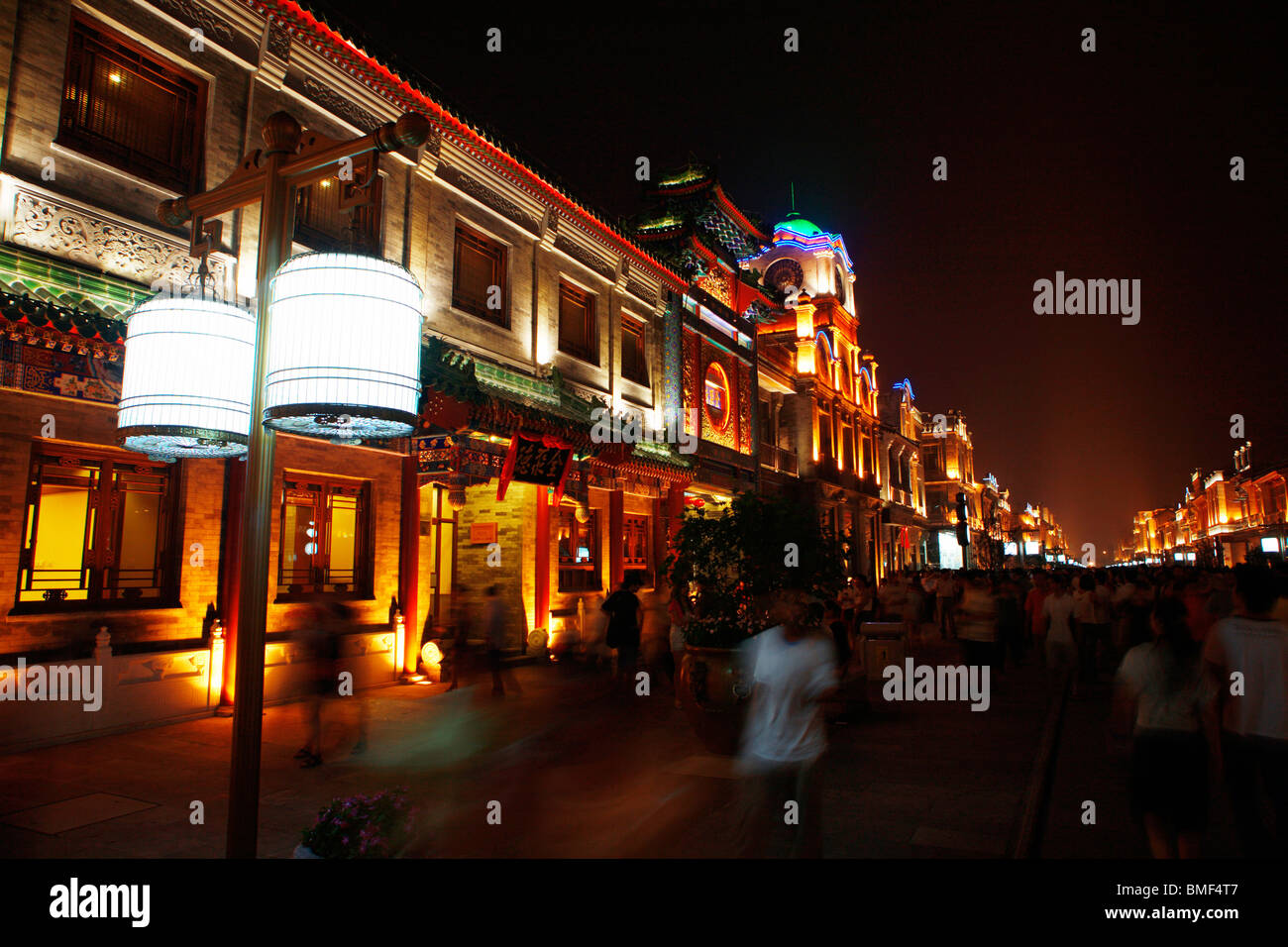 Qianmen Street at night, Dashilan Shopping Street, Beijing, China Stock ...