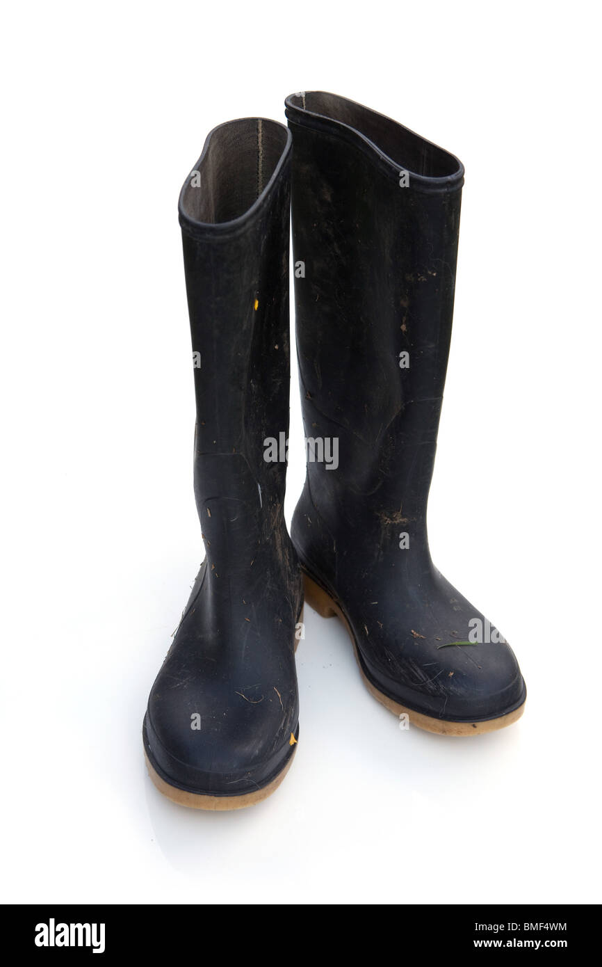 Wellington boots isolated on a white studio background Stock Photo - Alamy