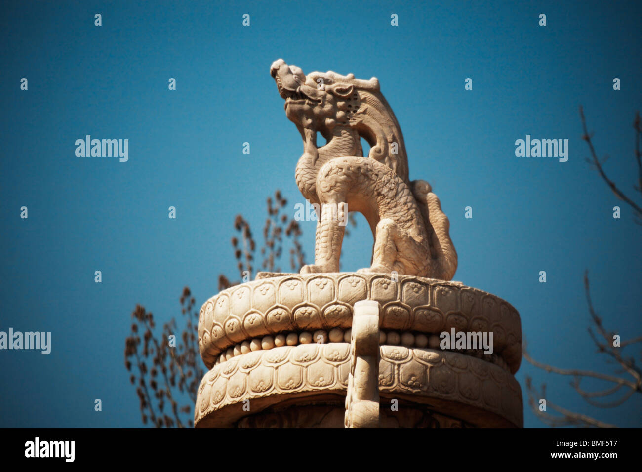 Statue of Qilin on the marble ornamental pillar, Changling Tomb, Ming ...