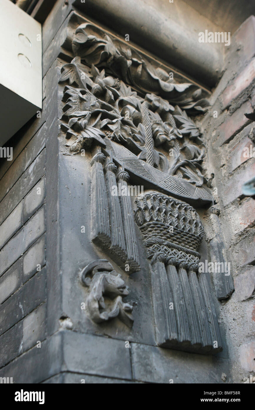 Grey wall carved with exquisite patterns, Beijing, China Stock Photo ...