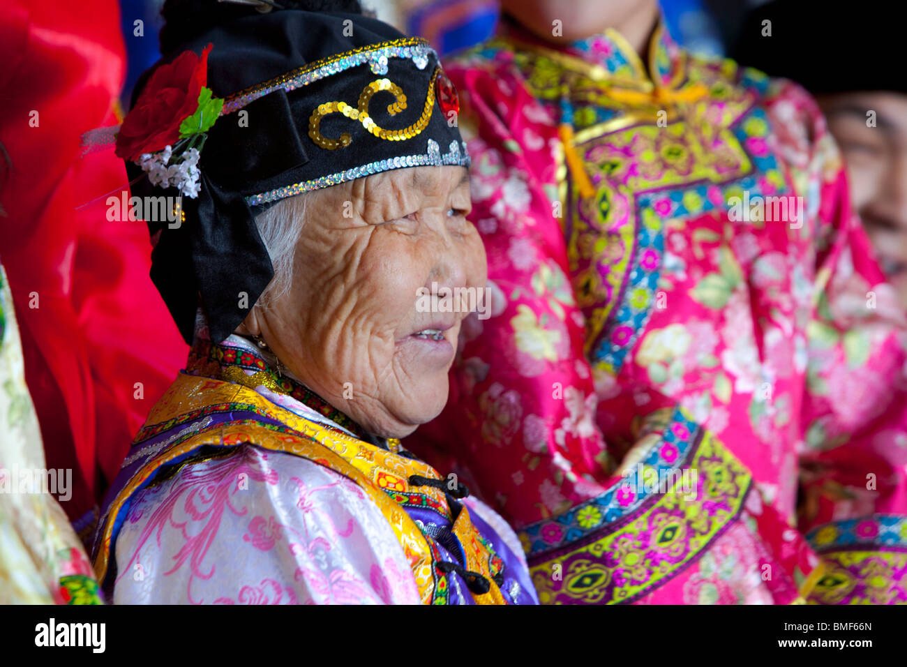 Elderly Daur woman in traditional costume, Morin Dawa Daur Autonomous ...