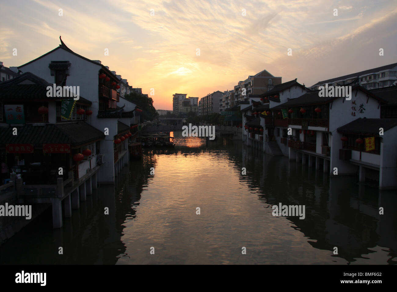 Two story traditional houses along Puhuitang River, Qibao Town, Minhang ...